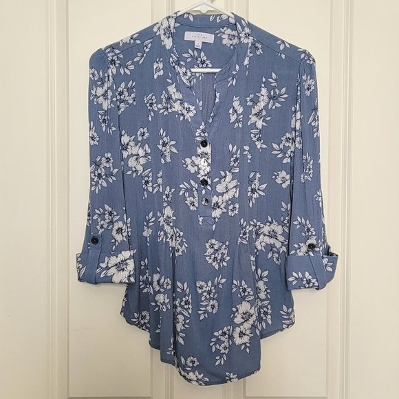 new directions | Tops | New Directions Blue Floral Blouse | Poshmark